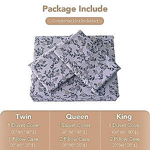 Lekesky Cotton Duvet Cover Set 100% Washed Cotton Queen Size Floral Printed Bedding Duvet Cover Set Garden Style Comforter Cover Set 3 Pcs Soft Bedding Set with Zipper Closure and 4 Ties