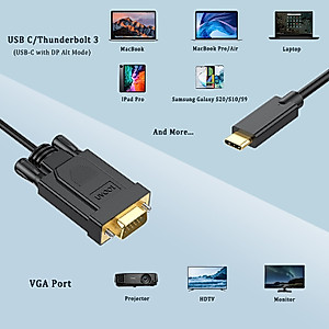 UVOOI USB C to VGA Cable 6 Feet, Thunderbolt 3 Type C to VGA Cable Adapter Compatible with MacBook Pro/Air, iPad Pro, Dell XPS 13/15/17, Surface Book 3/Pro 7, Pixelbook, Samsung Galaxy S22/S20/S10