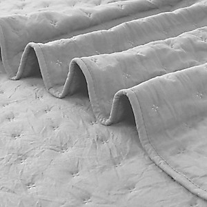 ROARINGWILD Light Grey Twin Size Quilt Bedding Sets with Pillow Sham, Lightweight Bedspread Coverlet, Quilted Blanket Thin Comforter Bed Cover, All Season Summer Spring, 2 Pieces, 68x90 inches