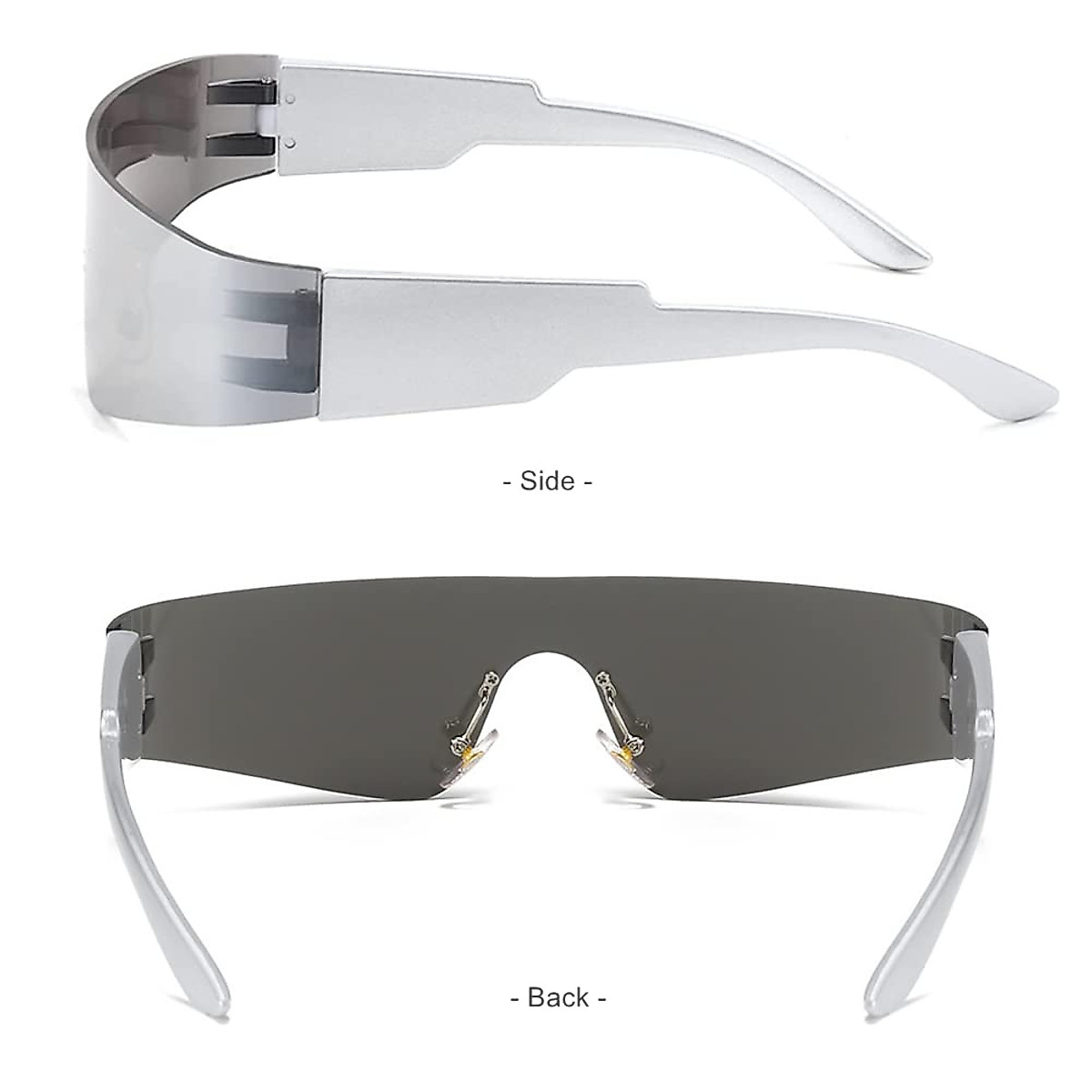 BAWUYI Y2K Futuristic Wrap Around Sunglasses Men Women Visor Cyber Glasses Sports Monoblock Cyclops (Silver Frame-Mirror Silver Lens)