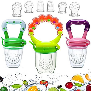 Shakar Baby Food Feeder Pacifier - 3 Pack Silicone Fruit Feeder Teethers for Babies |Baby Silicone Feeder Pacifier | Teething Feeder | Baby Fruit Pacifier Feeder| Silicone Feeder for Infants (Mix)