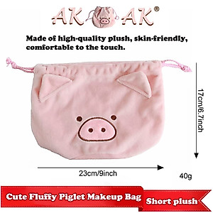 AKOAK 1 Pack Cute Fluffy Piglet Makeup Bag, Drawstring Tote Bag, Portable Travel Makeup Bag Storage Organizer
