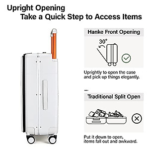 Hanke Carry On Luggage Airline Approved Hard Shell Suitcase with Spinner Wheels TSA Luggage Travel Suitcases Wide Handle for Men Women(Smoke White)