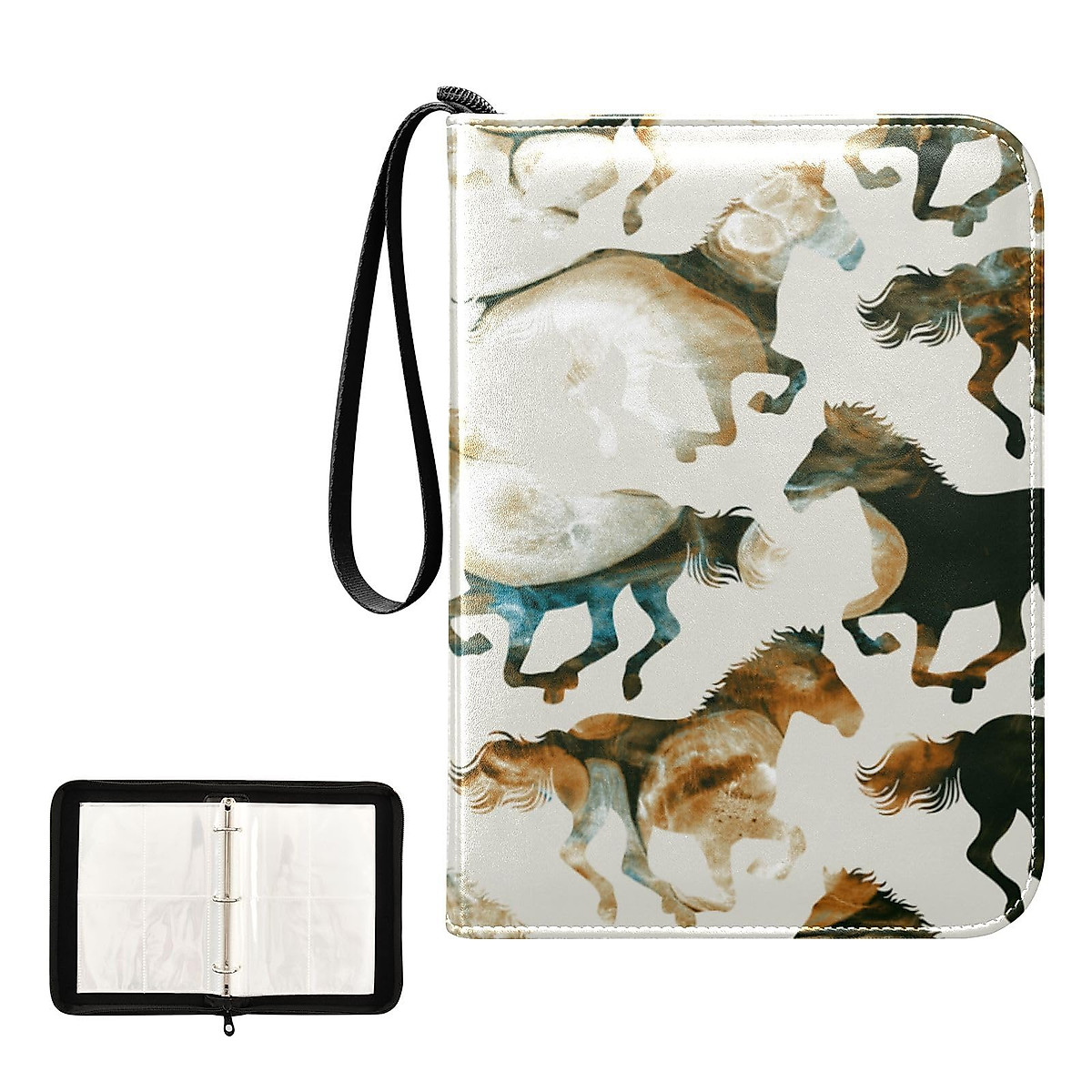 Tie Dye Horses Card Binder 400 Pockets Trading Card Storage Binder Album with Sleeves Zipper Card Collection Holder Folder for Game Cards Sport Cards Sleeved Cards
