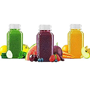 BallHull 8 OZ Plastic Juice Bottles with White lid, Reusable Clear Bulk Beverage Containers for Juice, Milk and Other Homemade Beverages, 10 Pcs.