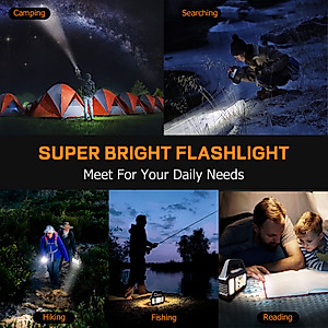 Solar Handheld Flashlight with USB Cable, 6 Modes Rechargeable Multifunction Lights Super Bright LED Searchlight, Lightweight Waterproof Portable Spotlight for Fishing Outdoor Camping Emergencies
