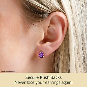 MAX + STONE 14k Yellow Gold Teardrop Blue Aquamarine Pear Shape Stud Earrings for Women with Push Backs and 8mm x 6mm March Birthstone