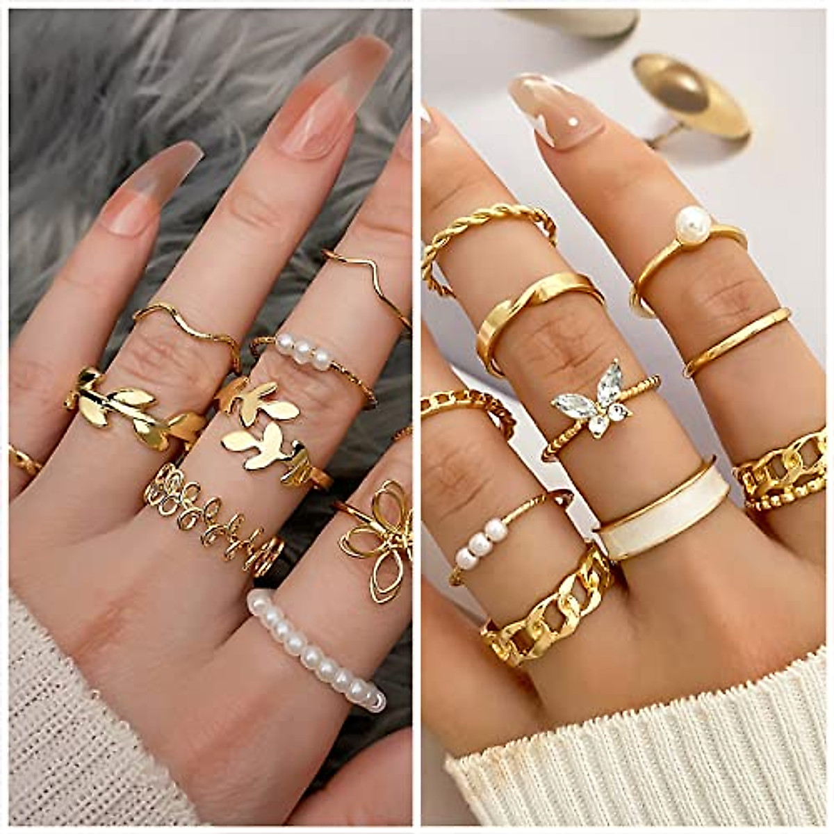 IFKM Gold Plated Jewelry Set with 5 PCS Necklace, 14 PCS Bracelet, 20 Pairs Earring, 20 PCS Knuckle Rings for Women Girls Valentine Anniversary Birthday Friendship Gift