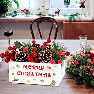 Christmas Table Centerpieces Mini Merry Christmas Wooden Crate, Christmas Tiered Tray Decorations Christmas Flower Arrangements with Pinecone Red Berries for Tiered Tray Shelf Table Kitchen Home Decor