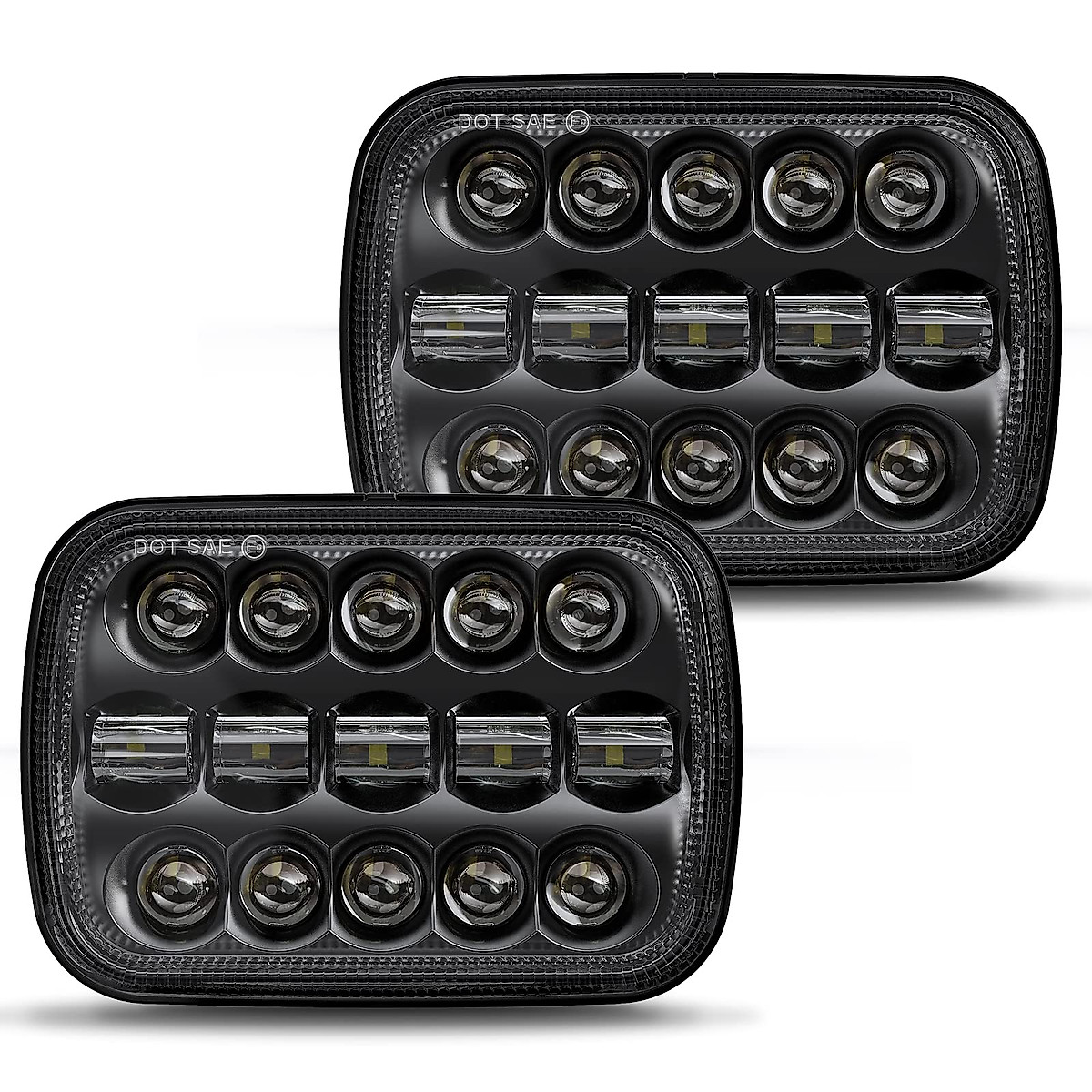 BICYACO DOT 110W 5x7 7x6 Inch Led Headlights Hi/Low Led Sealed Beam Headlamp Compatible with Jeep Wrangler YJ Cherokee XJ Kenworth T300 1997-2010 H4 Plug H6054 H5054 6054 6052 (Black)