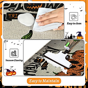 Alishomtll Halloween Kitchen Decor Mats Anti Fatigue 2 Pieces, Non Slip Kitchen Rugs for Halloween Decors, Pumpkin Ghost Black Cat Halloween Rug and Door Mat for Party,17''x29''+17''x47''