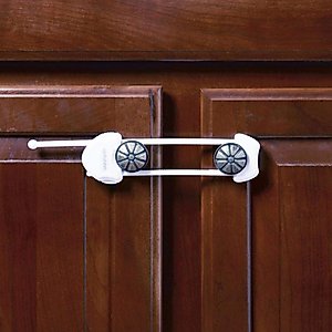 Toddleroo by North States Large Sliding Cabinet Locks | Keep Side by Side cabinets Safely & securely Closed | Works on Cabinet Handles up to 4.5" Apart | Baby proofing with Confidence (2-Pack, White)