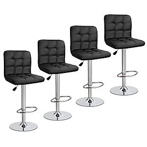 SUPER DEAL Set of 4 Bar Stools for Kitchen, Modern PU Leather Swivel Adjustable Counter Height Swivel Stool with Square Back (4, Black)