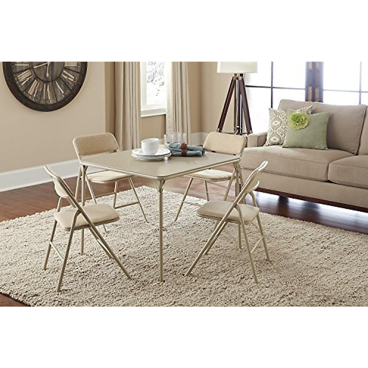 COSCO 5 Piece, Tan Folding Table and Chair Set.