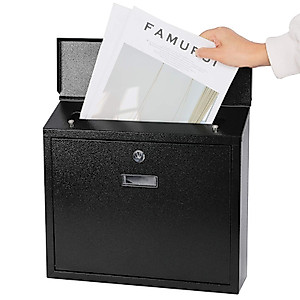 xydled Mail Boxes with Key Lock,Locking Mailbox Wall Mounted,Security Mailbox with Lock and Key,Large Capacity,Steel Cover Metal Postbox for House,14.2X 4X 12.6 Inch, Black