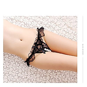 Women's Sexy Pendant Pearl G String Low Waist Thongs Underwear Erotic Panties (one size, black)