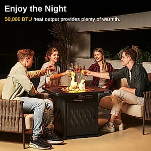 EAST OAK 32'' Propane Fire Pit Table, 50,000 BTU Steel Gas FirePit for Outdoor, Outside Patio Deck and Garden, CSA Certified Fire Table with Magnetic Lid, Cover-Storage Basket and Lava Rock , Black