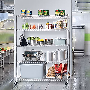 Seville Classics UltraDurable Commercial-Grade 6-Tier NSF-Certified Steel Wire Shelving with Wheels, 60" W x 24" D - Chrome