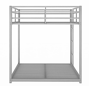 Full Over Full Bunk Bed with Ladder,Metal Floor Bunk Bed Frame with Safety Guardrail and Steel Slats Support for Kids Teen Girls Boys Adults Bedroom Furniture,Heavy Duty Metal Bed Frame (Silver, Full)