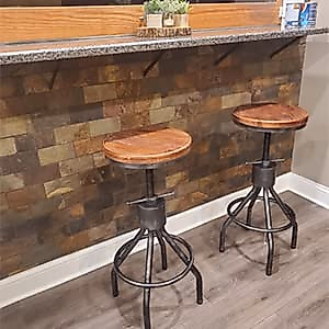 BOKKOLIK Set of 2 Industrial Bar Stool-Vintage Counter Dining Chair-Swivel Stools-Tall Height Adjustable 22-33"