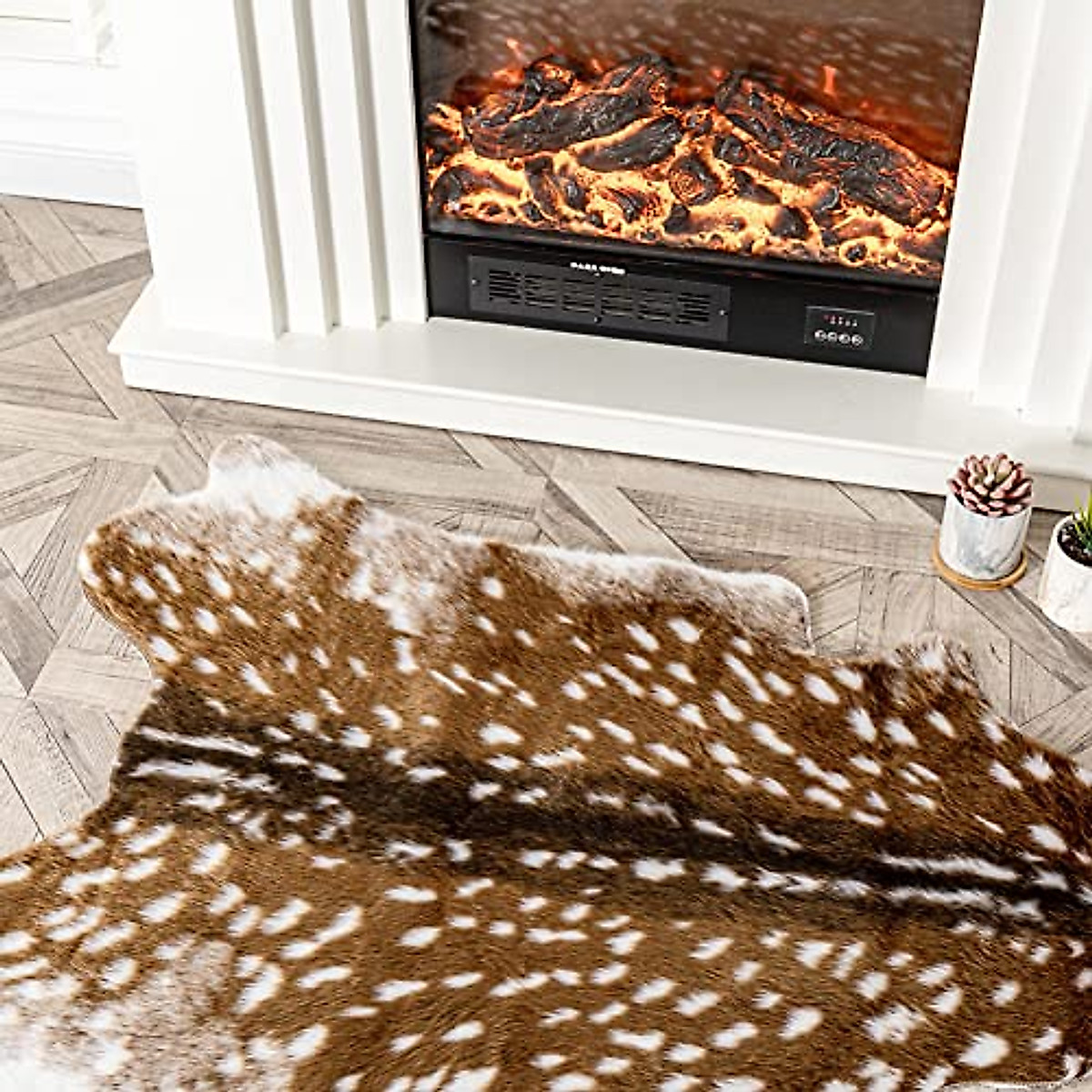 Faux Deer Rug Cowhide Rug Animal Rug Deer Print Rug Faux Cow Hide Western Area Rug Sika Deer Animals Mat Carpet for Home Living Room(5x6ft)