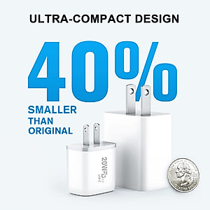 2-Pack Fast Charging Block, Upgraded 20W USB C Wall Charger Block, Dual Port PD Power Delivery Type C Charge Adapter Brick for iPhone 14/13/12/11 /Pro/Max/Mini/iPad/Samsung Galaxy, Watch Series 7
