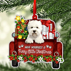 West Highland White Terrier Dog Ornaments Christmas Tree, Westie Dog Red Truck Car Aluminum Ornament (NOT 3D), Christmas Decoration 2023 for Westie Dog Lovers, Dog Mom, Dog Dad, Pet Lovers