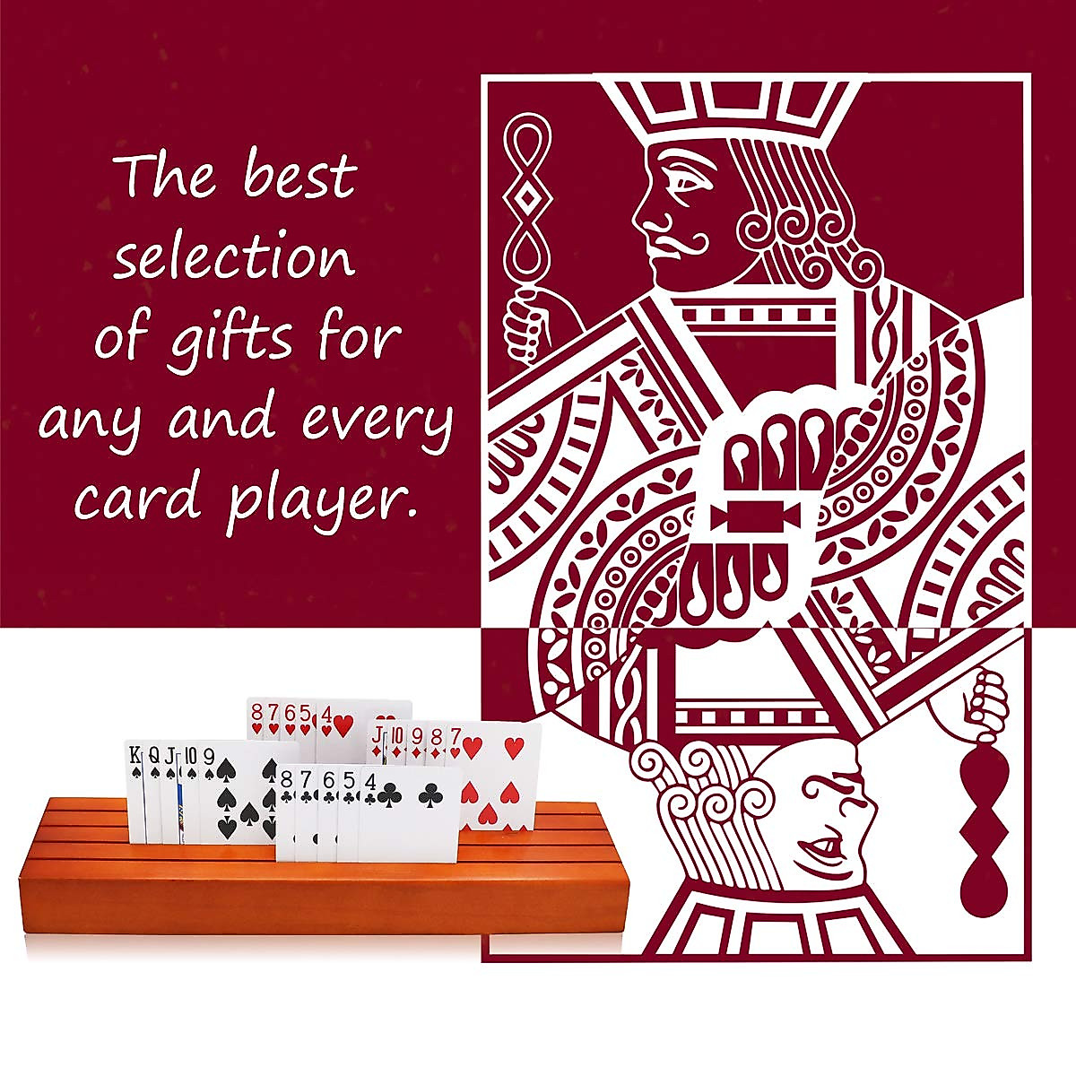 Exqline Wooden Playing Card Holder Tray Rack Organizer for Kids Seniors Adults - 13.8 inch* 3.1 Inch Extended Versions Long Enough for Bridge Canasta Strategy Card Playing