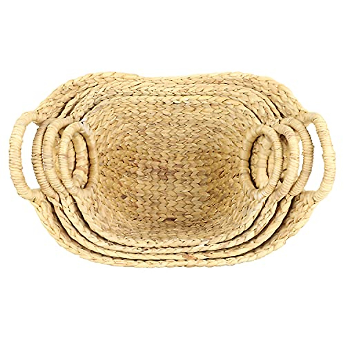 CosmoLiving by Cosmopolitan Seagrass Handmade Two Toned Storage Basket with Handles, Set of 4 17", 15", 13", 12"W, Brown