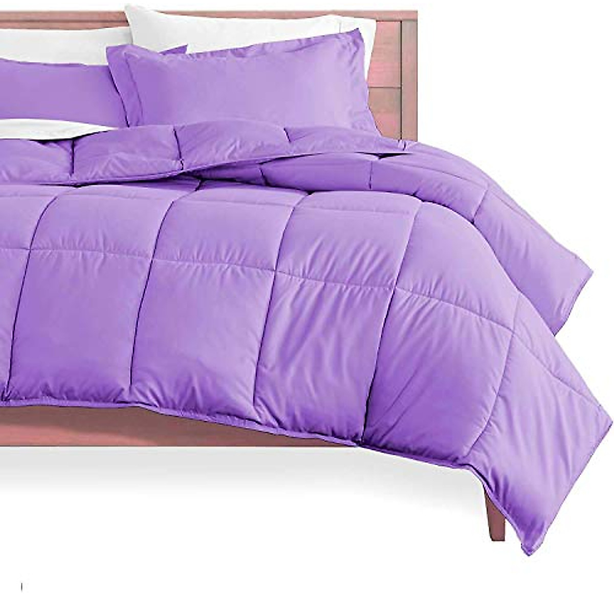 Cotton Home Depot Soft Bed in Bag 1000 Series Egyptian Cotton 5 Piece 500 GSM Warm Comforter Set (Comforter + Flat Sheet + Fitted Sheet 10'' Deep + 2 Pillow Cases) Bedding Set King Lilac