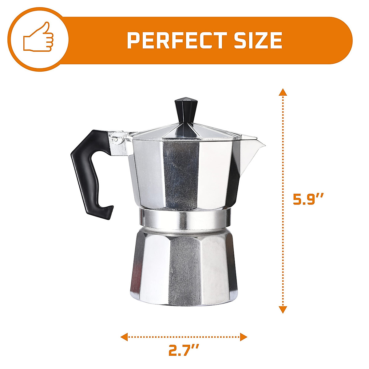 Bruntmor Espresso Coffee Maker - Manual Espresso Coffee Machine - Portable Coffee Brewer, Moka Pot, Coffee Percolator - Stovetop Coffee Maker for Espresso, Coffee or Cappuccino - Small Coffee Pot