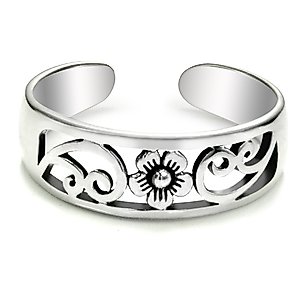 Metal Factory Sterling Silver Hawaiian Plumeria Flower Adjustable Toe Band Ring
