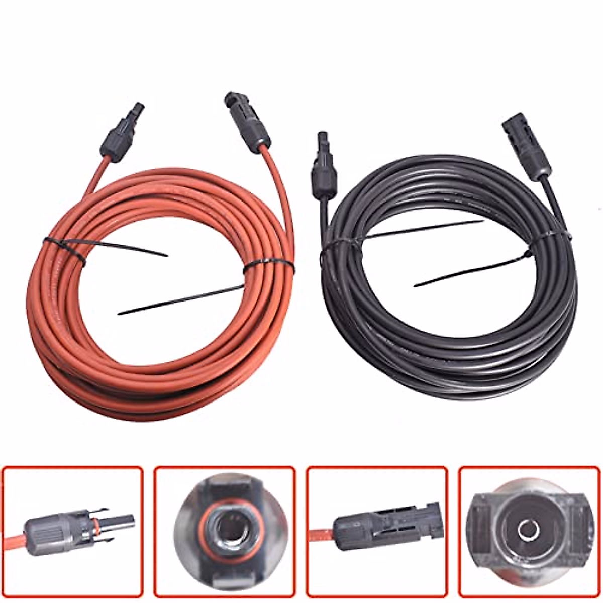 findmall 20FT Solar Panel Extension Cable 12AWG Red + Black Solar Panel Extension Cable Wire with Female and Male Connector Solar Connector