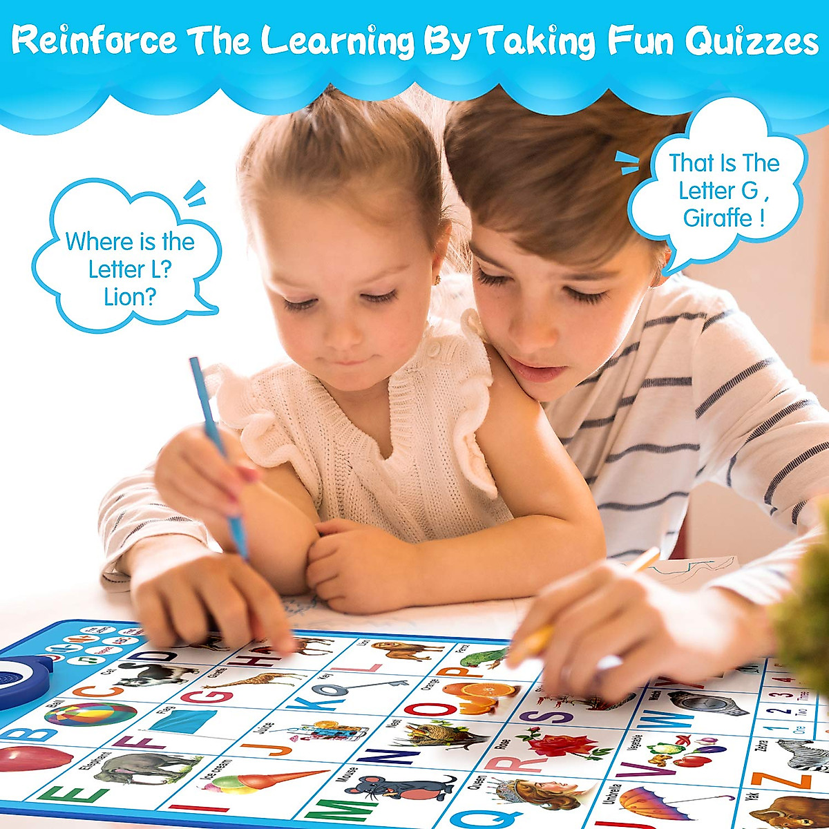 Gifted Genius Electronic Interactive Alphabet Wall Chart, Talking ABC & 123s & Music Poster, Best Educational Toy for Toddler. Kids Fun Learning at Daycare, Preschool, Kindergarten for Boys & Girls