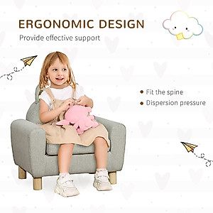 Qaba Kids Sofa, Toddler Armchair and Couch with Cat Ear Backrest and Wooden Legs Preschool, Bedroom, Kindergarten, Grey