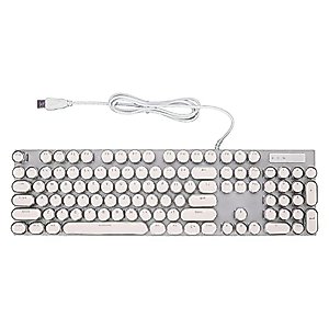 Gaming Keyboard, RGB Backlit 104 Keys Mechanical Wired Computer Keyboard, Typewriter Style Low Profile Ergonomic USB Keyboard with Retro Round Keycap for PC, Laptop, for Windows, for Linux(White)