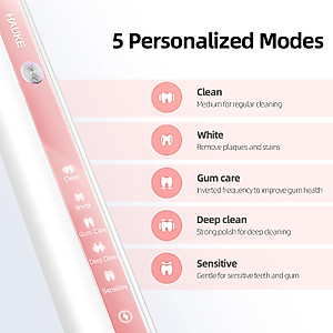 HAUKE Electric Toothbrush for Adults, 42000VPM, 5 Modes, 4 Brush Heads, 120days Long Battery Life Travel Toothbrush, Rechargeable Whitening Electric Toothbrushes(Rose Pink)