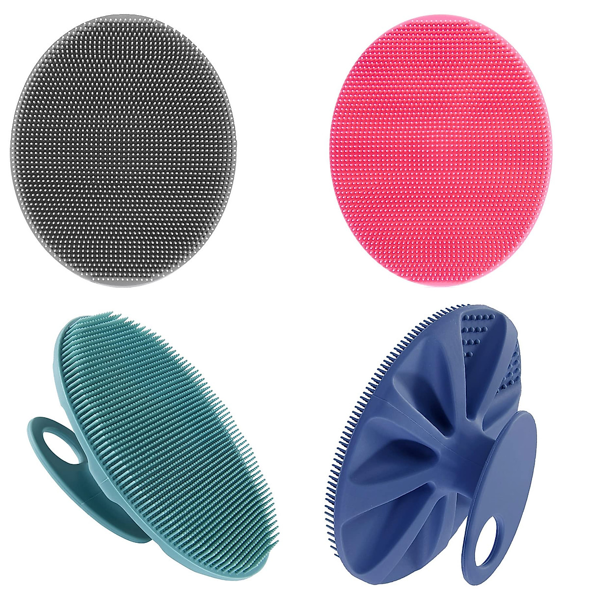 Food-grade Soft Silicone Body Cleansing Brush Shower Scrubber, Gentle Exfoliating and Massage for all Kinds of Skin (Pack of 4)