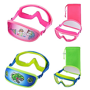 HYDROCOMFY 2PK Kids Goggles Age 4/5/6/7, Toddler Swimming Goggles, Mermaid/Dino Kids Goggles for Swimming 4-7
