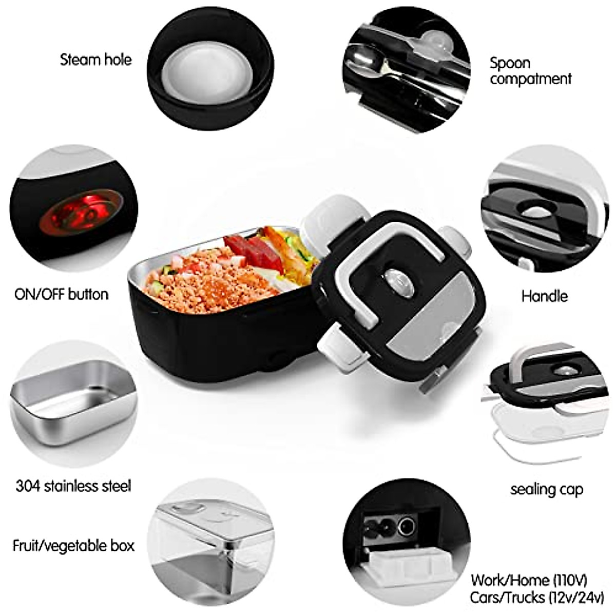 CocoBela Electric Lunch Box Food Heater, Portable Food Warmer with Removable 304 Stainless Steel Container, Dishwasher Safe, Suitable for Home and Car Use