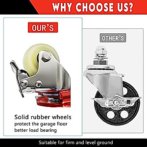 HONYTA Red Dollies 4 Pics Heavy Duty 6000-Pound Capacity Vehicle Dollies with Brakes