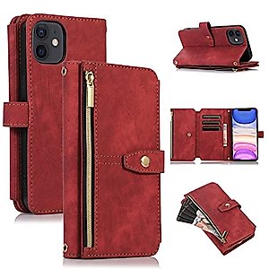 ZCDAYE Wallet Case iPhone 11(6.1 inches), iPhone 11 Phone Case with Strap, Premium Zipper (with Wristlet) Flip Leather Phone Case for iPhone 11(6.1 inches) - Red