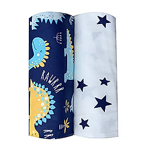 AMROSE Premium Cotton Bassinet Sheets, Fit for Halo Bassinest Swivel Sleeper, 2 Pack Hourglass Bassinet Mattress Sheet Set for Baby Boys, Soft Breathable Safe, Dinosaur & Stars