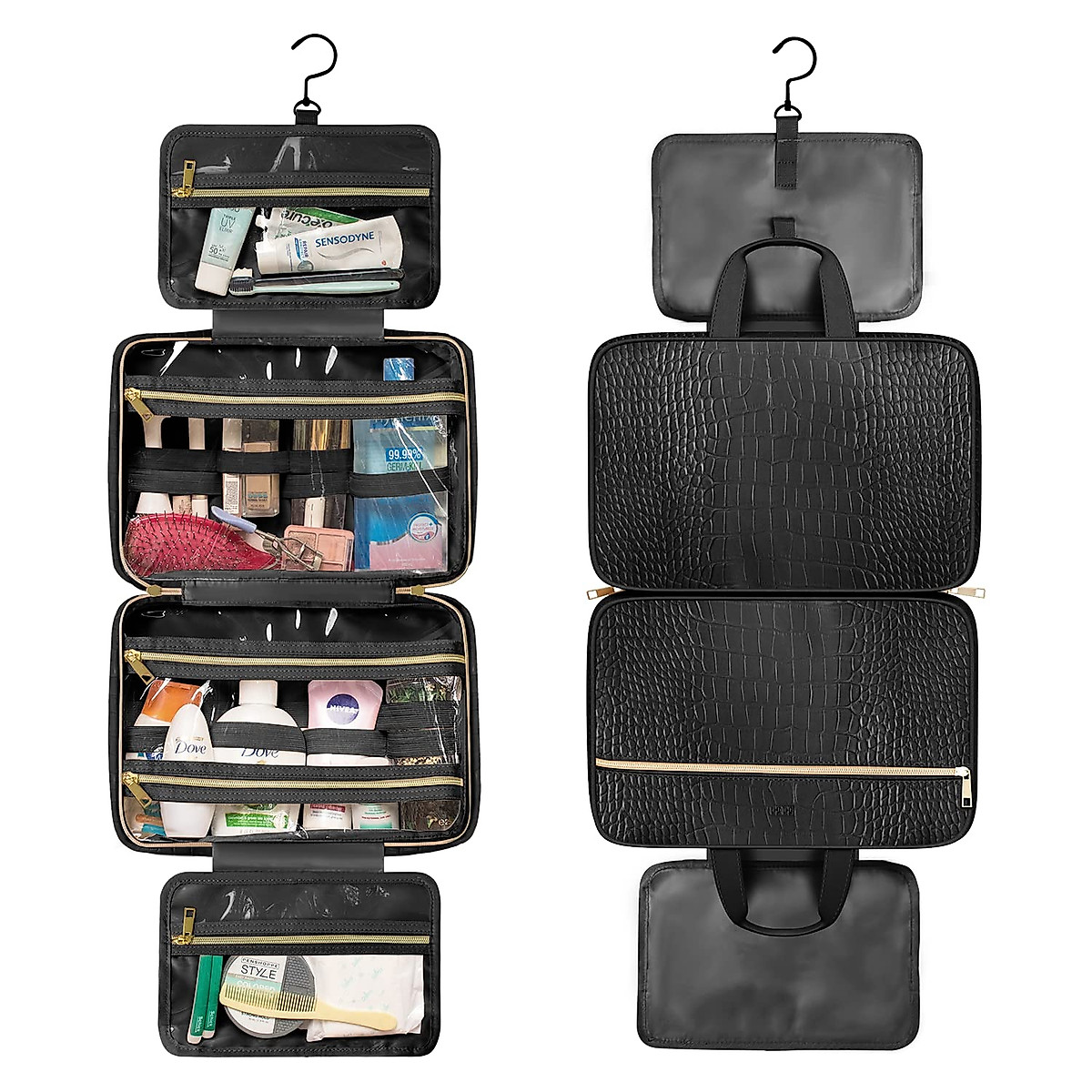 Dot&Dot Leather Hanging Travel Toiletry Bag for Women - Large Travel Toiletries Bags for Women - Travel Bags for Women Toiletry and Makeup - Makeup Travel Bag Organizer - Toiletry Travel Bag Women