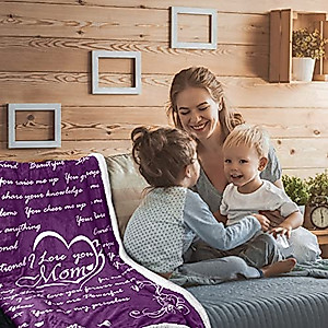 Jhomk I Love You Mom Gift Throw Blanket from Daughter or Son , Mom Birthday Gifts for Mom Unique, A Warm Hug Gift for Christmas, Mothers Day, Valentines Day - (65” x 50” Purple, Sherpa)