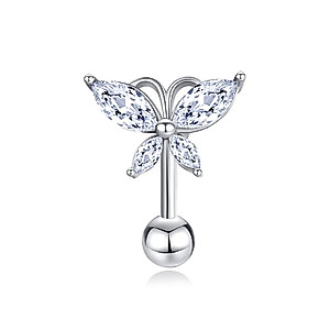 FLYUN Butterfly Belly Button Ring, Floating Belly Ring, Tiara Gold Dainty Navel Ring Belly Piercing Small Belly Jewelry (10MM, Silver)