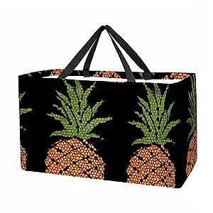 Pineapple Full Print Large Capacity Laundry Organizer Tote Bag - Reusable and Foldable Oxford Cloth Shopping Bags