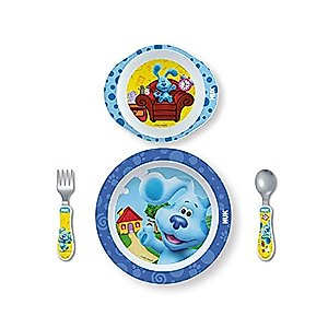 NUK Blue's Clues Kids Dinnerware Bundle | Includes Baby Spoon, Fork, Plate and Bowl for Toddlers 12+ Months