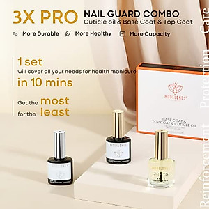 modelones 15ml Gel Top Coat & Base with Cuticle Oil Set, 3Pcs Gel Nail Polish Cuticle Protectors Kit No Wipe Gel Base Gloss Top Coat & Nail Oil for Dry and Damaged Cuticles Nail Treatment