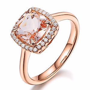 Kardy Fine Gemstone Morganite Fashion Diamond Solid 14K Rose Gold Promise for Women Wedding Engagement Ring Set